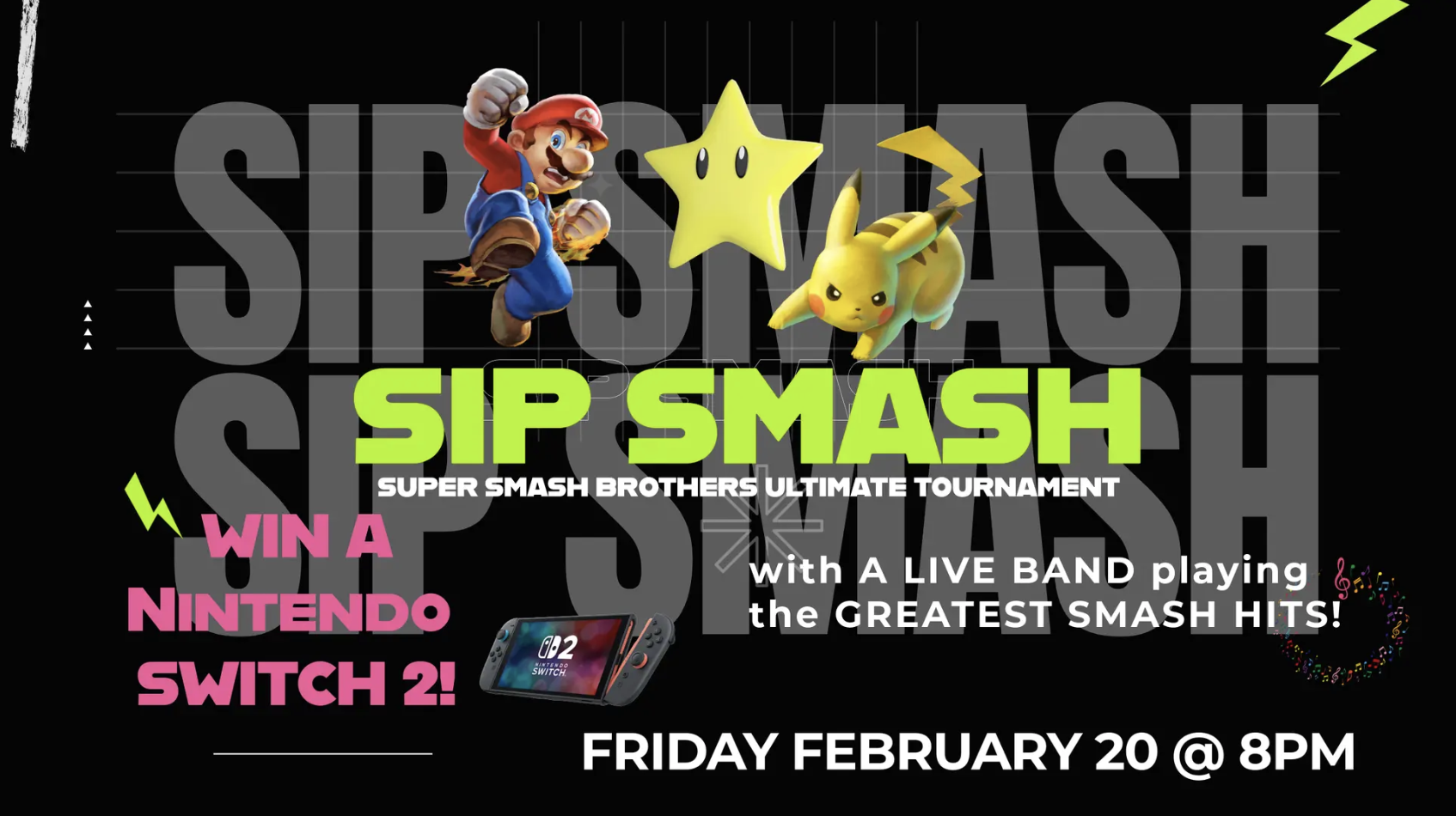 SIP SMASH! A LIVE-SCORED SUPER SMASH BROS TOURNAMENT - Jersey City Connects